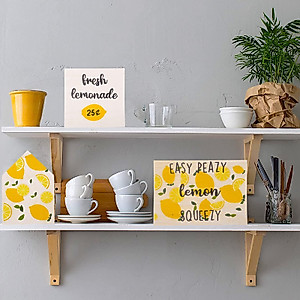 10 Piece Lemon Tiered Tray Decor, Fresh Lemonade Wooden Tier Decor, Rolling Pins,Faux Lemons,Yellow Wood Bead Garland,Lemon Summer Tray Decor,Farmhouse Signs Kitchen Decorations