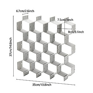 Tecbeauty 32PCS Honeycomb Separator Adjustable Drawer Organizer Divider for Underwear, Socks, Makeup, Belts, Ties, Office Supplies (Grey)