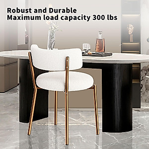 HAIZAO Modern Dining Chairs Set of 4, Round Upholstered Boucle Sherpa Dining Chairs, Curved Backrest Kitchen Dining Room Chairs, Mid-Century White Dining Chair with Golden Metal Legs