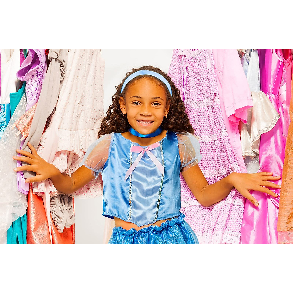 Latocos 17 Pcs Girls Princess Dress Up Trunk Role Play Cosplay Set with Princess Shoes Crown Accessories Princess Costume for Kids Age 3-6 Years