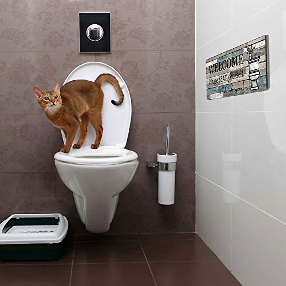 Funny Bathroom Wall Decor Sign Farmhouse Rustic Bathroom Decorations Wall Art 16" by 8" Please Seat Yourself Large Wood Plaque Wall Hanging Sign