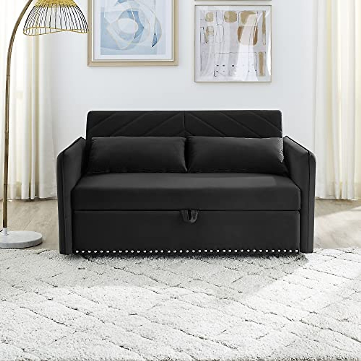 HolakiVelvet Pull Out Sofa Bed Loveseat Sofa Couch with USB Charging Port