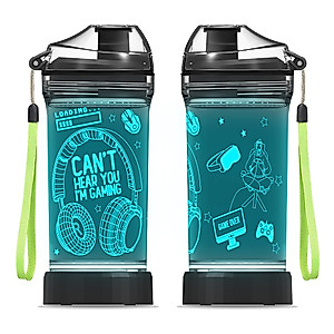 YuanDian Can't Hear You I'm Gaming Water Bottle, Headphone 7 Color Lights 3D Light up Drinking Cups Gifts for Gamers Boys, BPA Free & Leak Proof Flip Top Lid & Easy Clean & Carry Handle, 14oz/400ml