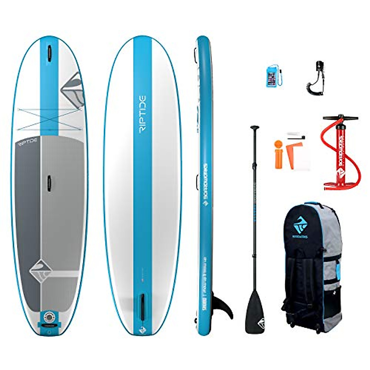 Boardworks SHUBU Riptide Inflatable Stand-Up Paddle Board (iSUP) | SUP Package Includes Three Piece Paddle, Carry Bag and Pump (SUP) Complete Kit | 10’6”, Blue/White/Grey