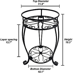 NOAMOO 19.3inch Tall Metal Plant Stand, 2 Tier Potted Plant Shelf for Indoor Outdoor, Flower Pot Holder for Corner Living Room Patio Balcony Garden, Kitchen and Bathroom Display Rack,Black