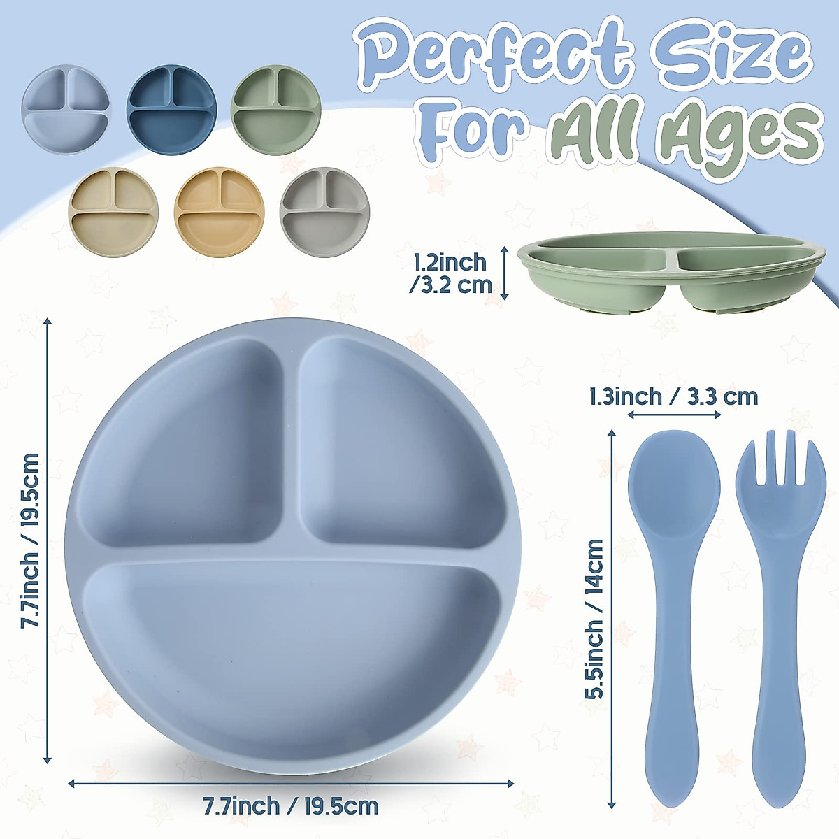 Meanplan 6 Pack Suction Plates with Lids Silicone Baby Plates Toddler Plates Divided Design Stay Put with Suction Feature BPA Free Microwave and Dishwasher Safe Assorted Colors (Elegant Colors)