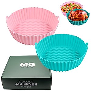 MG ONE 2-Pack Reusable Silicone Air Fryer Liners - Silicone Air Fryer Accessories - Silicone Air Fryer Basket, 7.5 inch Blue+Pink Liners For 3 to 5 Qt Air Fryer