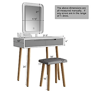 YOURLITE Vanity Table Set with 3 Modes Adjustable Brightness Mirror and Cushioned Stool, Dressing Table Vanity Makeup Table with Free Make-up Organizer