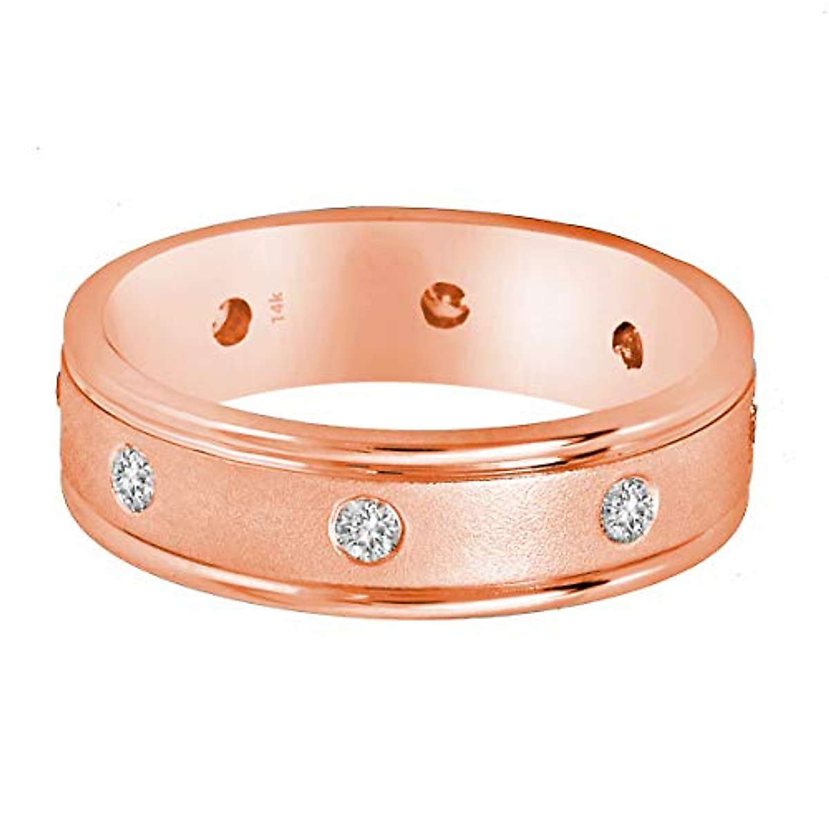 TOUSIATTAR Diamond Wedding Band- 14K Yellow or Rose Gold Ring - Delicate Diamonds Anniversary Rigs Jewelry Gift for Men and Women (Rose, 8.5)