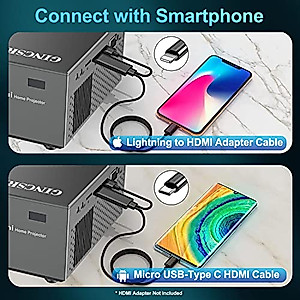 GINCSRI Mini Projector for iPhone HD 1080P Video projectors 9500 Lumens 200" Home Movie Projector Small Portable TV proyector portatil Outdoor projectir with Speakers Tripod Carry Bag HDMI USB