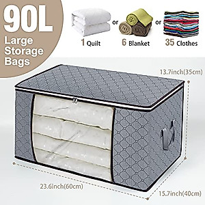 90L Large Storage Bags - 4 Pack Clothes Storage Bins, Foldable Closet Organizer Storage Containers with Durable Handles and Thick Fabric for Comforters, Clothing, Blanket, Bedding and Toys (Grey)