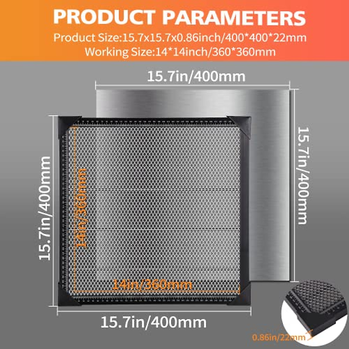 Honeycomb Laser Bed 400mm x 400mm, Laser Honeycomb Bed for Laser Cutter, Honeycomb Laser Bed Kit, Laser Engraver Honeycomb Bed with Aluminum Plate for Table-Protecting,Smooth Edge (15.7x15.7x0.86in)