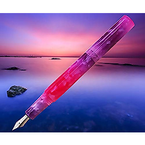 Delike Fountain Pen Fine Nib & Glass Dip Pen Gradient Violet Celluloid, Mini Pocket Travel Writing Gift Pen for Business Signature ,Art and Sketch