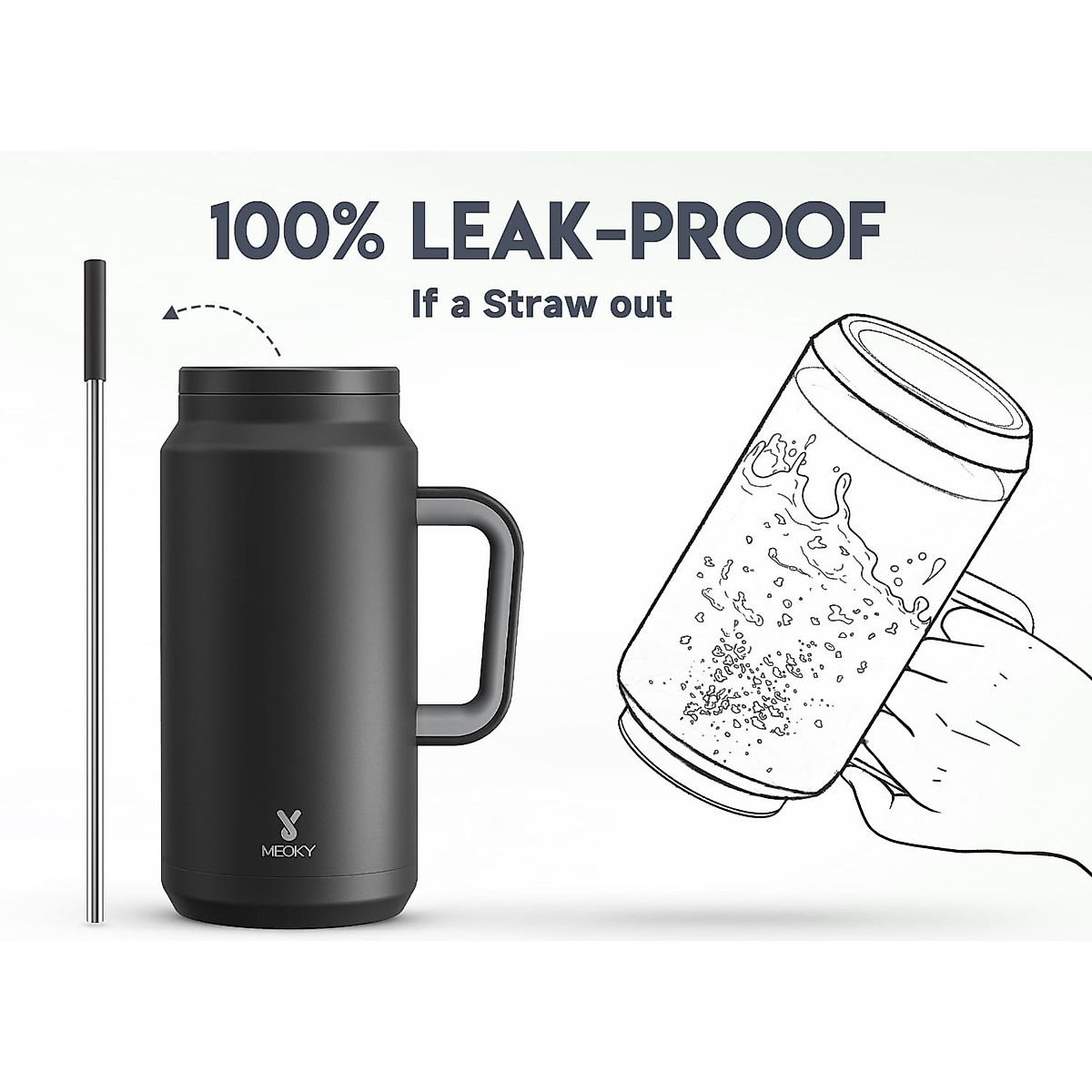 Meoky 64 oz Tumbler with Handle, Stainless Steel Vacuum Insulated Tumbler with Lid and Straw, Keeps Cold for 36 Hours, 100% Leak-proof, BPA-Free, Non-slip Base (Night)