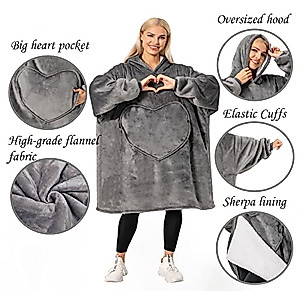 Birity® Wearable Blanket Hoodie Newest,Oversized Hoodie Blanket in Sherpa Warm Plush Fleece,Fashion Super Soft Heart Large Pocket Hooded Sweatshirt,One Size Fits All Men,Women,Teens,Adults,Seniors.