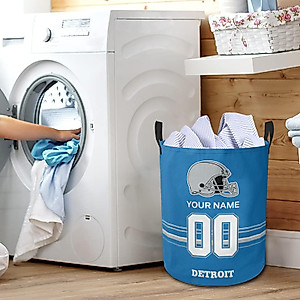 Football Collapsible Laundry Basket Merch with Handle, Custom Football Accessories Laundry Hamper with Name Number, Storage Basket Stuff for Bathroom, Game Day Gifts for Men Woman Fans Famliy