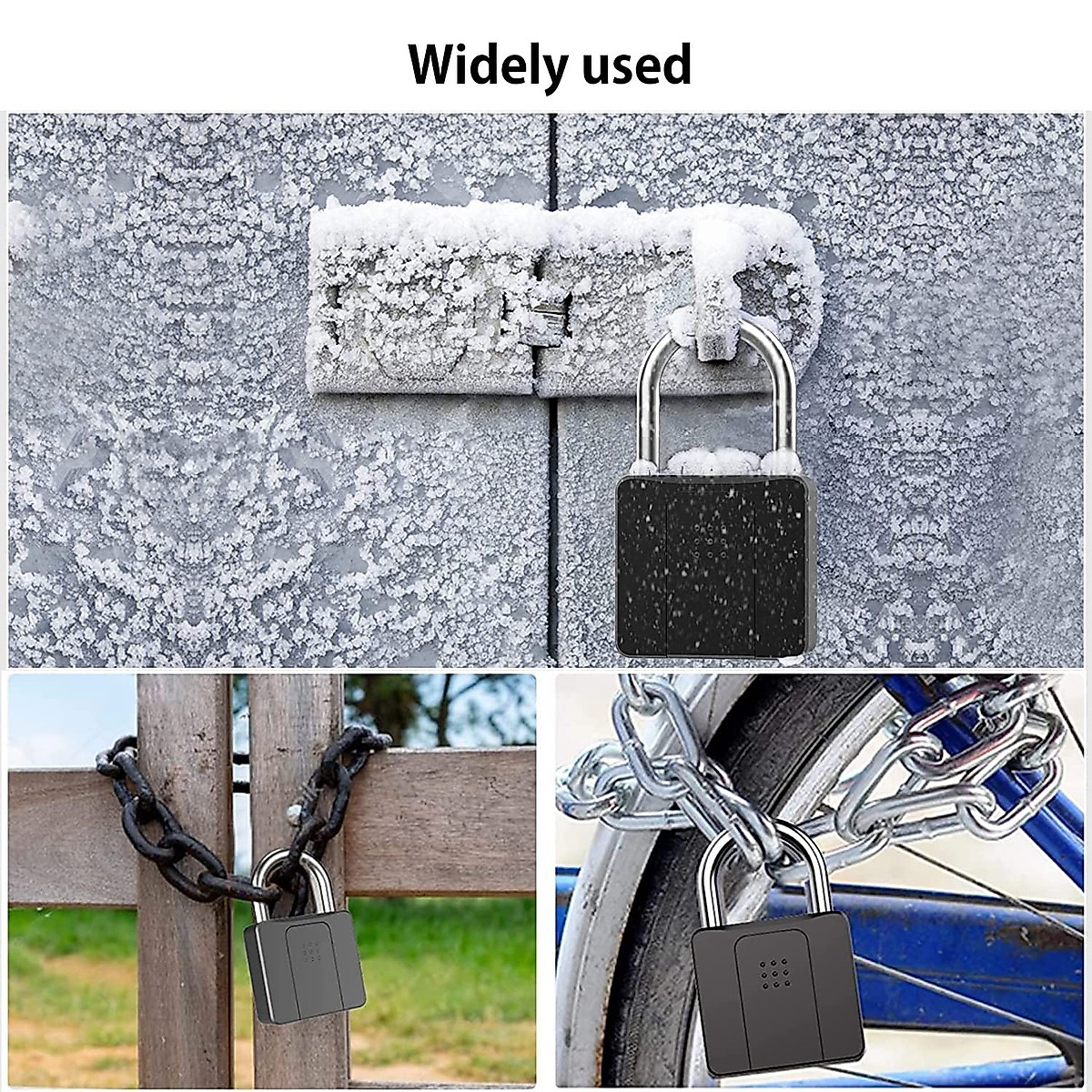 Key Padlock with Fingerprint Bluetooth App eLinkSmart Combination Lock: Large Padlock for Truck Gate Footlocker Gym Locker Outdoor ​Waterproof Heavy Duty Support iOS Watch