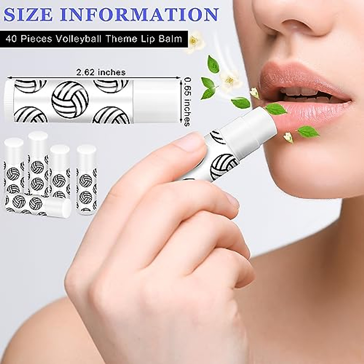 Demissle 40 Pcs Sports Themed Lip Balm, Sports Lipstick, Organic Jasmine Taste Moisturizing Lip Balm, Sports Gifts for Women, Girl, Team (Volleyball)