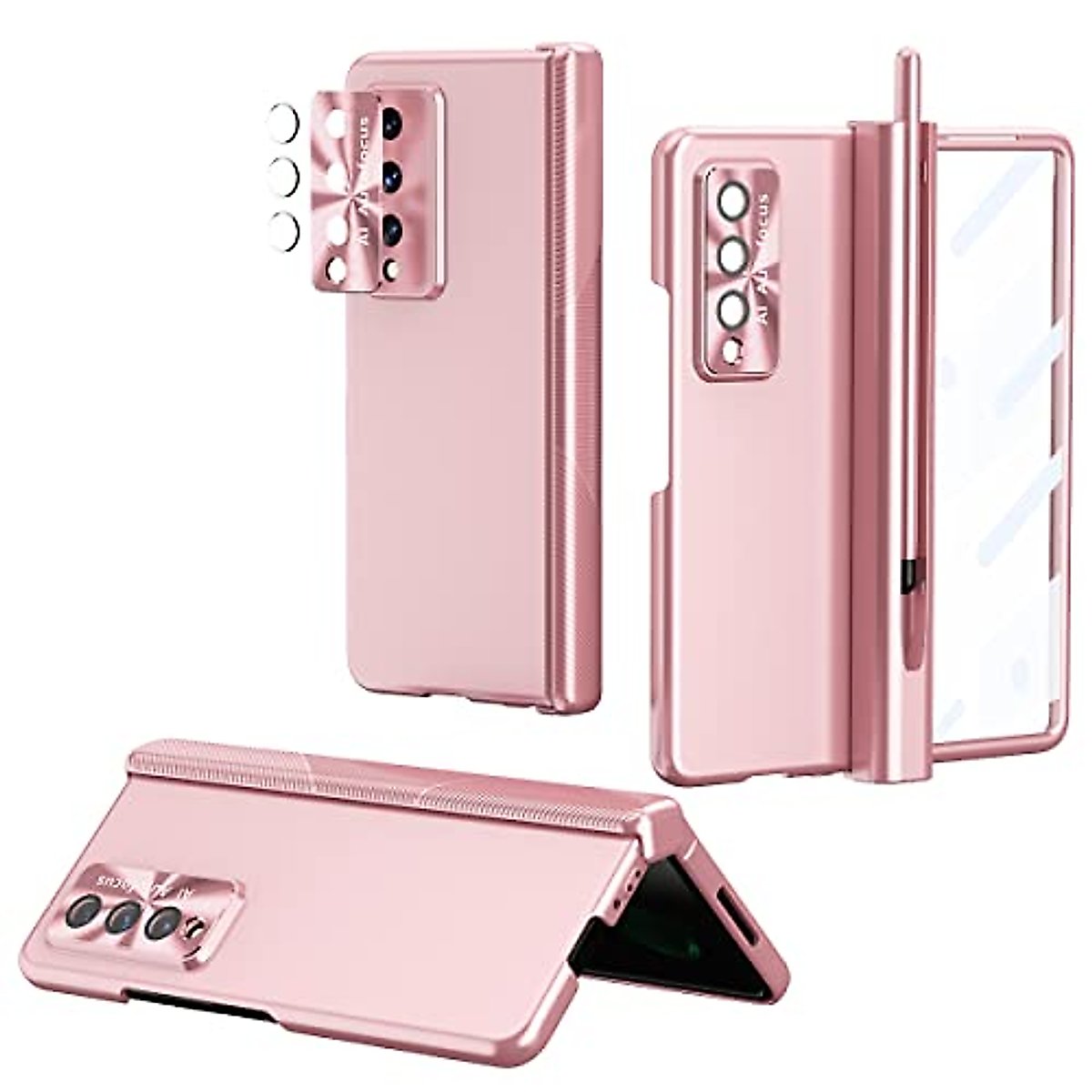 Case with S Pen for Samsung Galaxy Z Fold 3 5G 2021 with Removable Hinge Protection Holder and Built-in Camera Lens Protector and Front Screen Protector