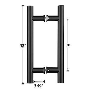 EaseLife 12" Push Pull Door Handle,Double Sided H Shape Sliding Door Handle,Matte Black,Stainless Steel,Fit for Glass Door Wooden Door