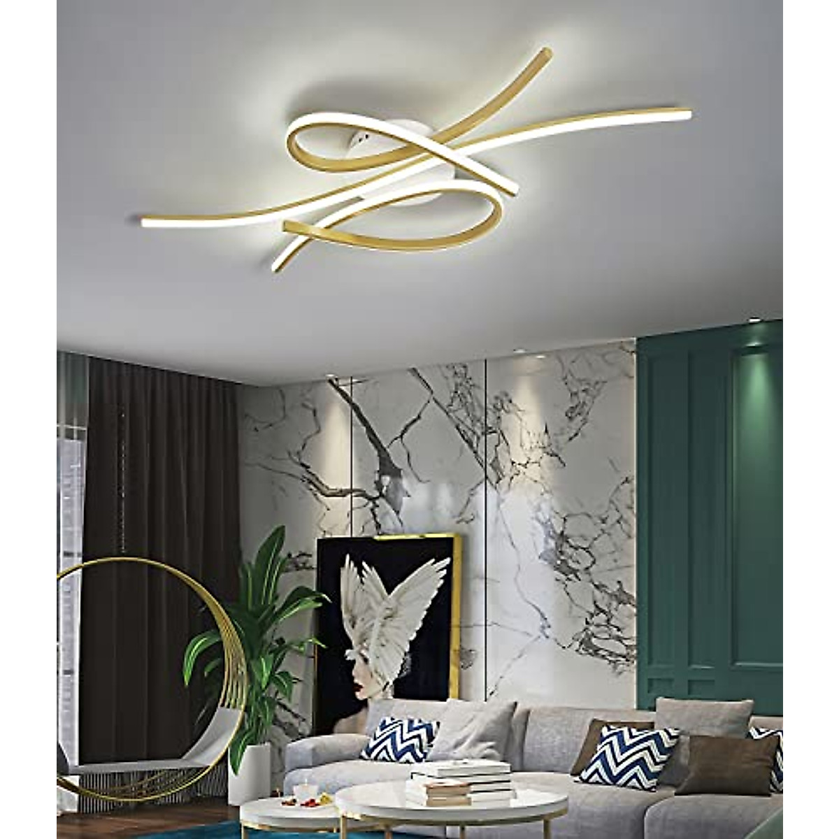 MayNuo Led Ceiling Light Gold Dimmable Living Room Lamp Chic Fashion Design Dining Table Lamps Modern Ceiling Lamp with Remote Control for Bedroom, Kitchen, Dining Room, 68Watt, L100Cm (Gold)