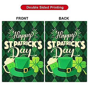 HOMFREEST St Patricks Day Garden Flag 12x18 Inch Vertical Double Sided Green Shamrock Hat Beer Yard Flag Lucky Clover Holiday Decor Outside Lawn Display Decorations Happy St Patrick's Day Outdoor