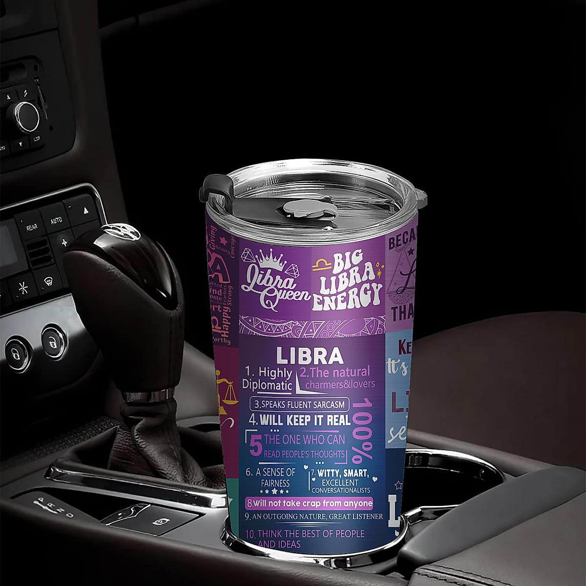 Libra Gifts for Women,Libra Birthday Gifts, Zodiac Libra Tumbler, Astrology Gothic Witchy Gifts, Constellation Insulated Tumbler With Lid Straw Purple Coffee Mug 20 OZ