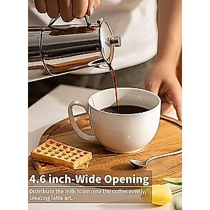 White Porcelain Jumbo Coffee Mugs Set of 4-16 Ounce Cups with Handle for Hot or Cold Drinks like Cocoa, Milk, Tea or Water - Smooth Ceramic with Modern Design