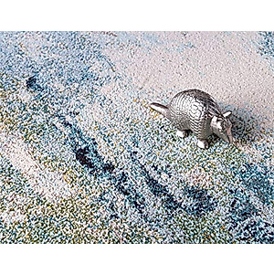 Unique Loom Chromatic Collection Modern & Vibrant Abstract Area Rug For Any Home Décor (6' 0 x 6' 0 Round, Light Blue/Beige)