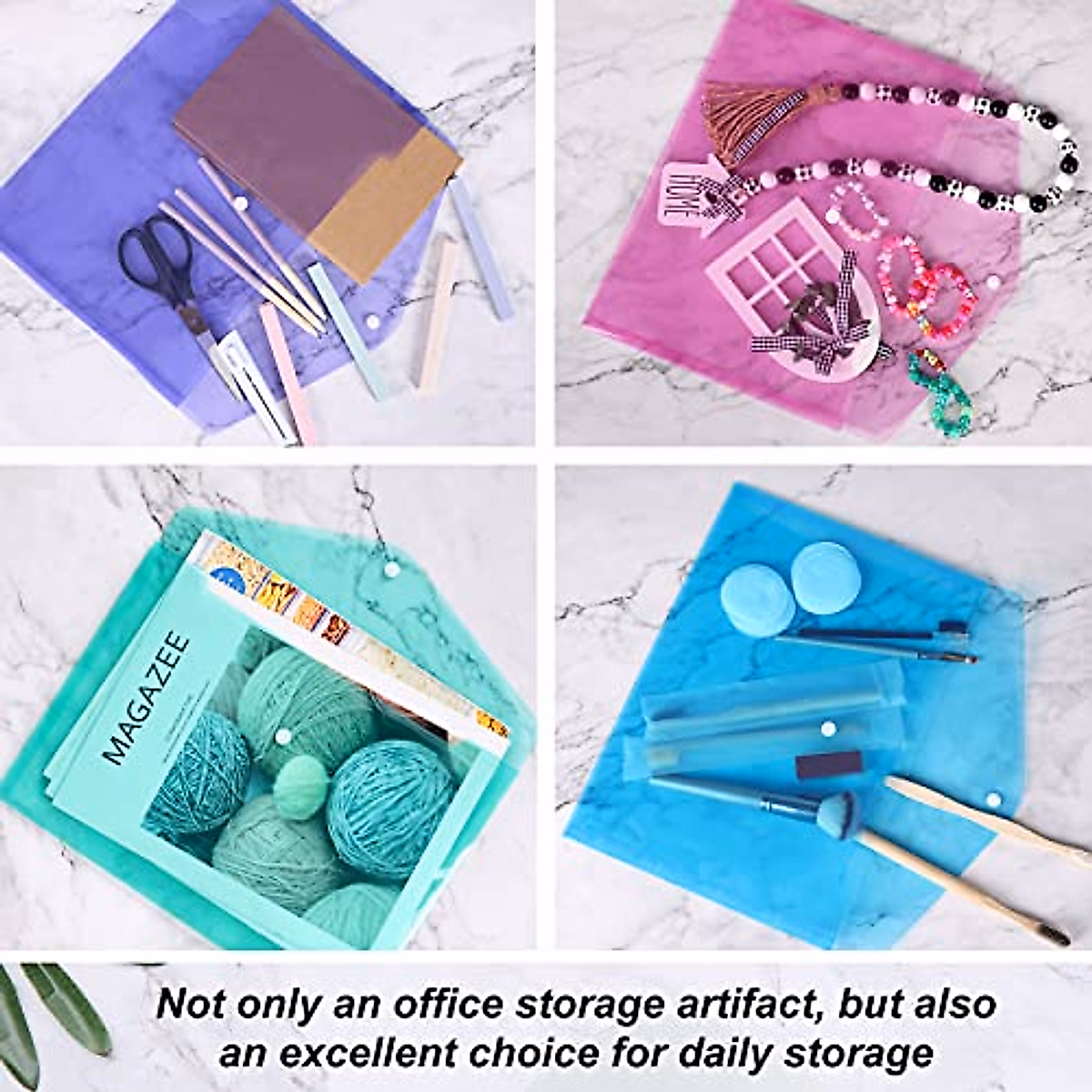 EOOUT 14 Pack Plastic Envelopes Poly Envelopes, Clear Document Folders Plastic File Folders with Snap Closure, 7 Colors, Letter A4 Size File Envelopes for School and Office Supplies