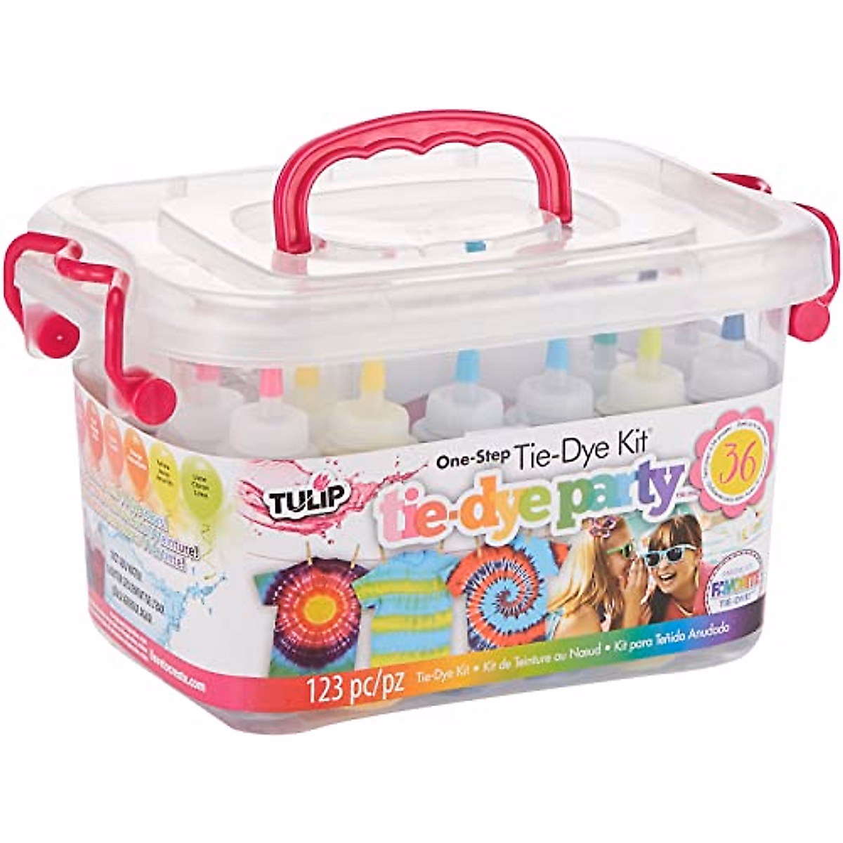 Tulip One-Step Tie-Dye Party, 18 Pre-Filled Bottles, Creative Group Activity, All-in-1 Fashion Design Kit, 1 Pack, Rainbow