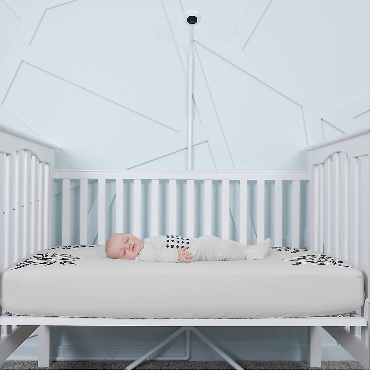 Nanit Smart Sheets – 100% Cotton Fitted Crib Sheets for Standard Crib, Works with Nanit Baby Monitors to Measure Your Baby's Height - Pebble Grey
