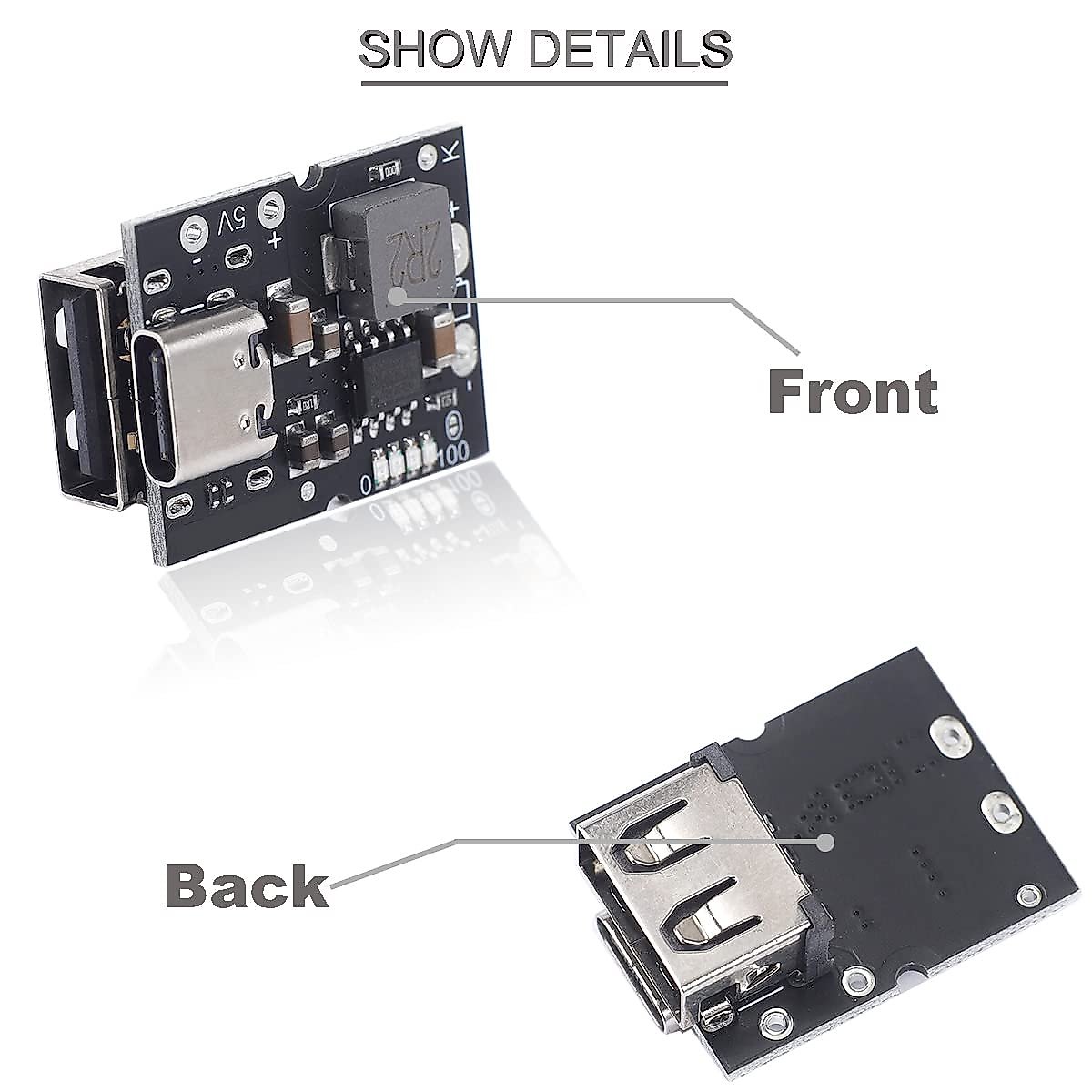 DKARDU 10 pcs Type-C USB 5V 2A Boost Converter Module Step-Up Power Module LED Display Charge and Discharge Integrated Lithium Battery Charging Protection Board with Type-C to USB Cable