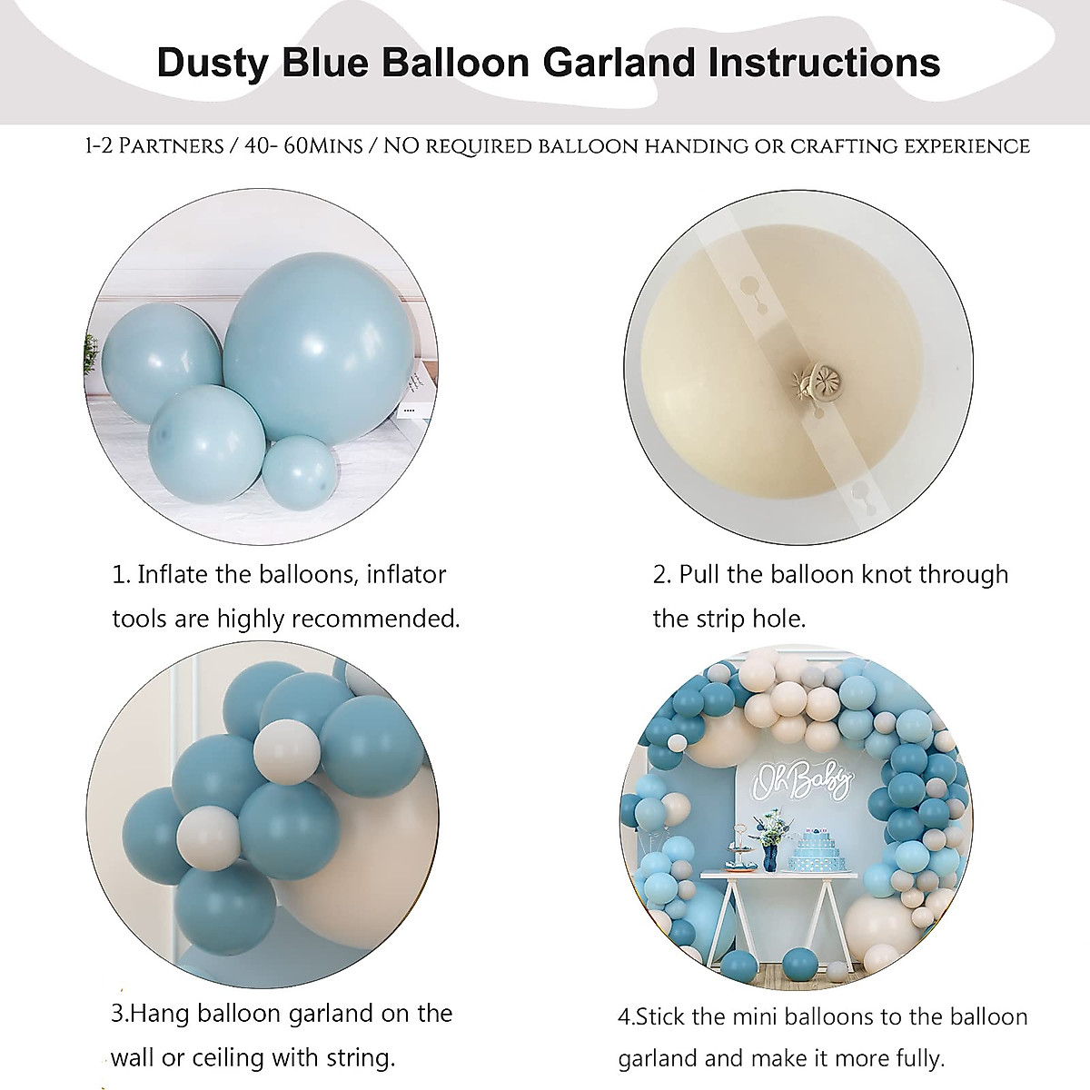 Dusty Blue Balloon Garland, Slate Blue Dusty Blue Pastel Blue Sand White Balloons Arch Kit for Boy Baby Shower Decorations Birthday Party Supplies