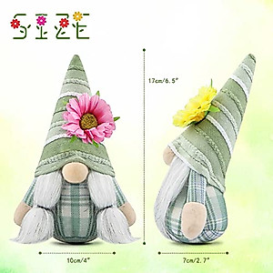 Gehydy Set of 2 Summer Gnomes Plush Flower Decoration Spring Gnome Gift Handmade Green Scandinavian Tomte Stuffed Xmas Decor for Home Kitchen Tiered Tray