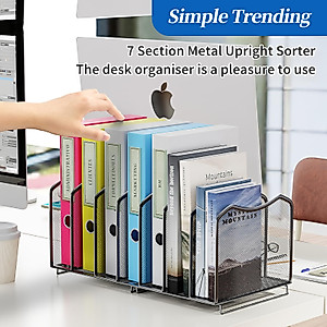 Simple Trending Mesh Desktop File Sorter Organizer, 7-Section Bookshelf For Desk Home Office , Black