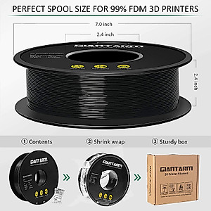 GIANTARM Black PETG 3D Printer Filament Toughness Enhanced 1kg (2.2lbs), 1.75mm Dimensional Accuracy +/-0.03mm, 1080 Feet（330m)/Roll, Vacuum Package, Fit for Most 3D FDM Printer
