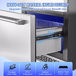 VEVOR 24 inch Undercounter Refrigerator, 2 Drawer Refrigerator with Different Temperature, 4.87 Cu.ft. Capacity, Waterproof Indoor and Outdoor Under Counter Freezer Fridge for Home and Commercial Use