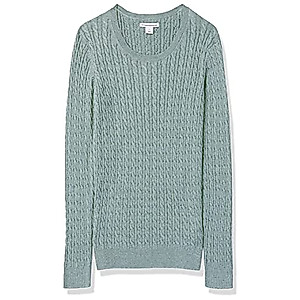 Amazon Essentials Women's Lightweight Long-Sleeve Cable Crewneck Sweater (Available in Plus Size), Sage Green Heather, Medium