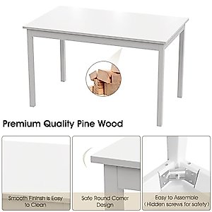 Alohappy Dining Table Set for 4, 5 Piece Kitchen Table Set with 4 Chairs Pine Wood Dining Table Rectangle Breakfast Table and Chairs for Small Space, Space-Saving & Easy Assembly (White)