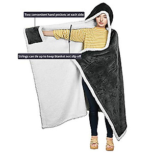 Tirrinia Sherpa Hooded Blanket Wearable Cuddle Throw Warm Cozy Sherpa Lining 47’x73’/ Sherpa Throw Blanket/