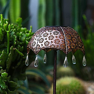 Roaming Light Solar Path Light Garden Lighted Umbrella，Garden Decor for Outside, Solar Decorations Outdoor for Patio&Lawn, Yard Arts, Holiday&Gardening Gifts for Women and Men(Brownz)