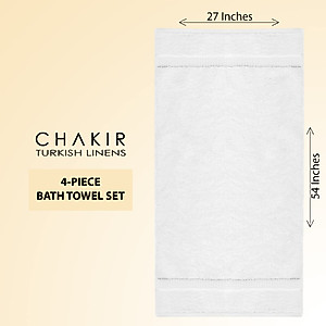 Chakir Turkish Linens 100% Cotton Premium Turkish Towels for Bathroom | 27'' x 54'' (4-Piece Bath Towels - White)
