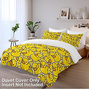 ARIGHTEX Yellow Rubber Duck Twin Bedding Sets for Girls Boys Cute Coquette Farmhouse Bedding Duvet Cover Set Yellow Little Plastic Duck Print Comforter Cover with 2 Pillowcases Duck Gifts Home Decor