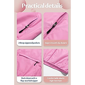 CREATMO US Women's Packable Waterproof Rain Gear Cycling Jackets Running Raincoats Lightweight Packable Windproof Windbreaker Pink M