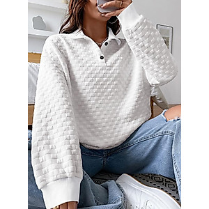 Dokotoo Womens Waffle Knit Tops Loose White Plus Size Oversized Sweatshirt for Women 2025 Fashion Fall Trendy Quarter Button V Neck Casual Patchwork Pullover Sweatshirts Shirts XXLarge