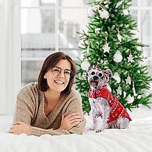 Christmas Dog Sweater Clothes, Red Reindeer Christmas Dog Jacket, Dog Winter Warm Coat, Reversible Dog Cold Weather Coat for Pet Clothes for Small and Medium Dogs