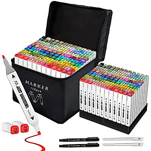 Banral 120 Colors Alcohol Markers, Dual Tip Alcohol Based Art Markers Set Pens for Artists Kids Adults, Permanent Drawing Markers for Adult Coloring Sketching Illustration with Case and Holders