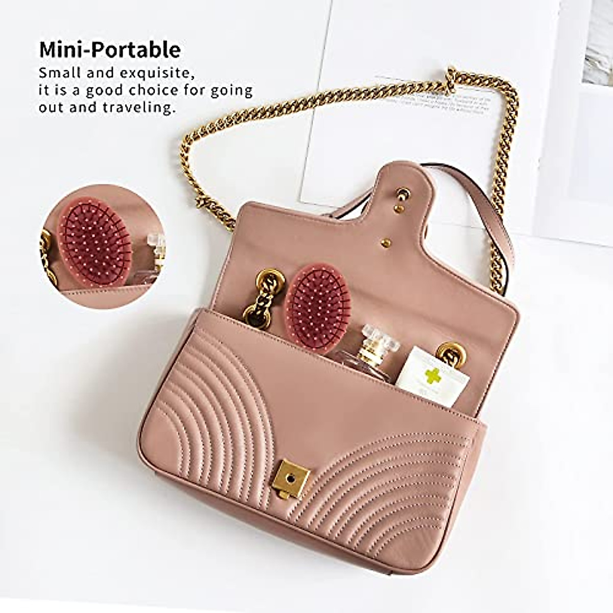 RHOS Mini Travel Hair Brush for Women/Men/Kids - Pocket Detangler Brush for Wet and Dry Hair - Travel Size Paddle Brush for Detangling- For All Hair Types (1 Pack-Mocha)