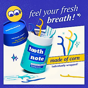 Toothnote Portable Dental Floss Picks, Tooth Picks, Eco-Friendly High Toughness Biodegradable Floss Sticks - Individual Package for Daily, Travel, Camping, School - Mint Flavor 1Box (45pcs)